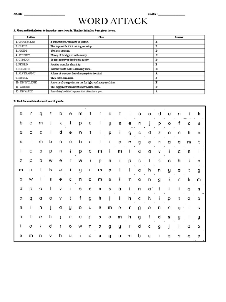 Y6 - Unit 1 - Word Attack - Unscramble Letters and Word Search | PDF