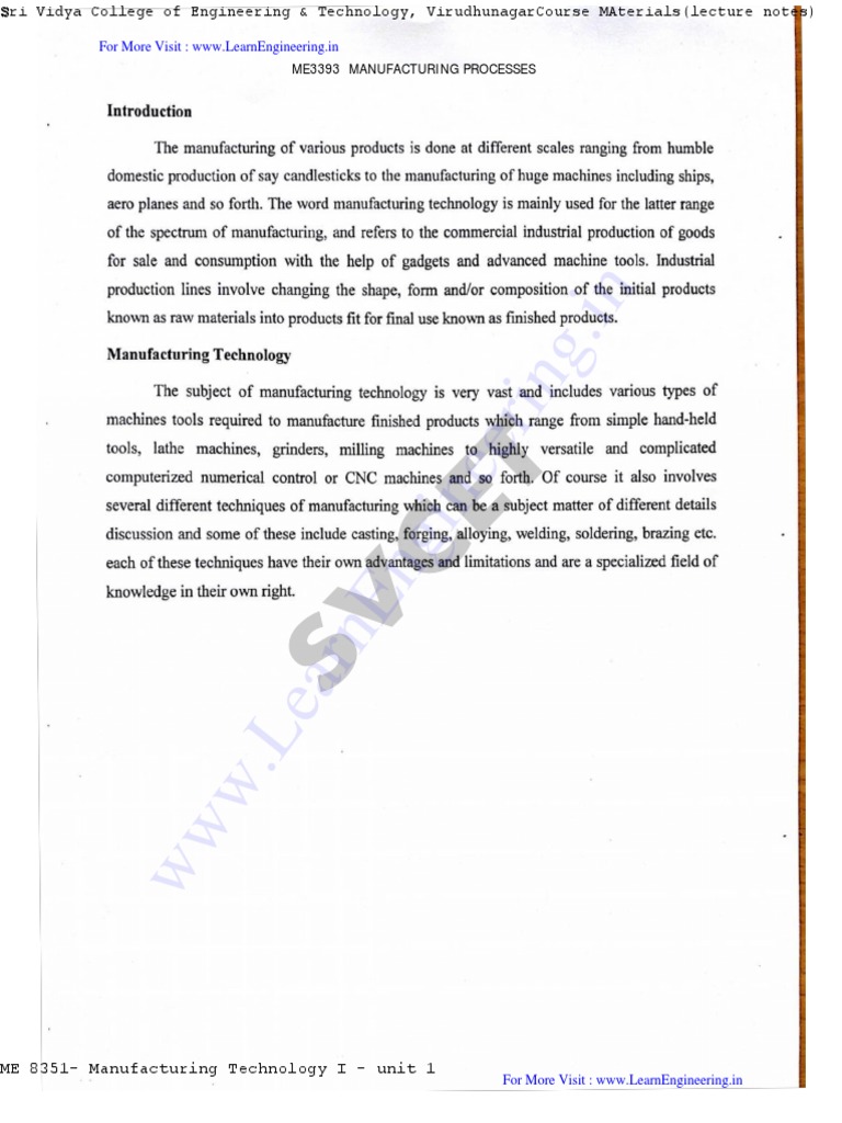 ME3393 Manufacturing Processes 02- By LearnEngineering.in | PDF ...