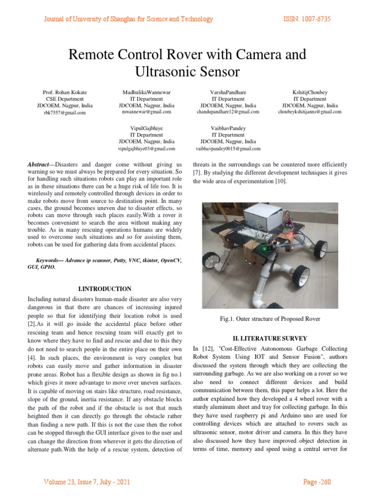Remote Control Rover With Camera and Ultrasonic Sensor | PDF | Image ...