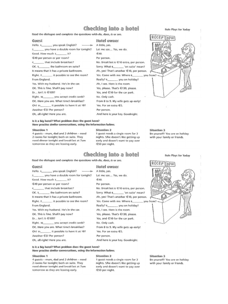At A Hotel Role Play | PDF