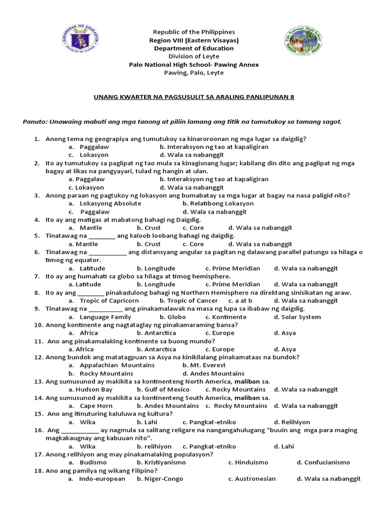 Q1-Ap8-Summative Test (50 Items) | PDF