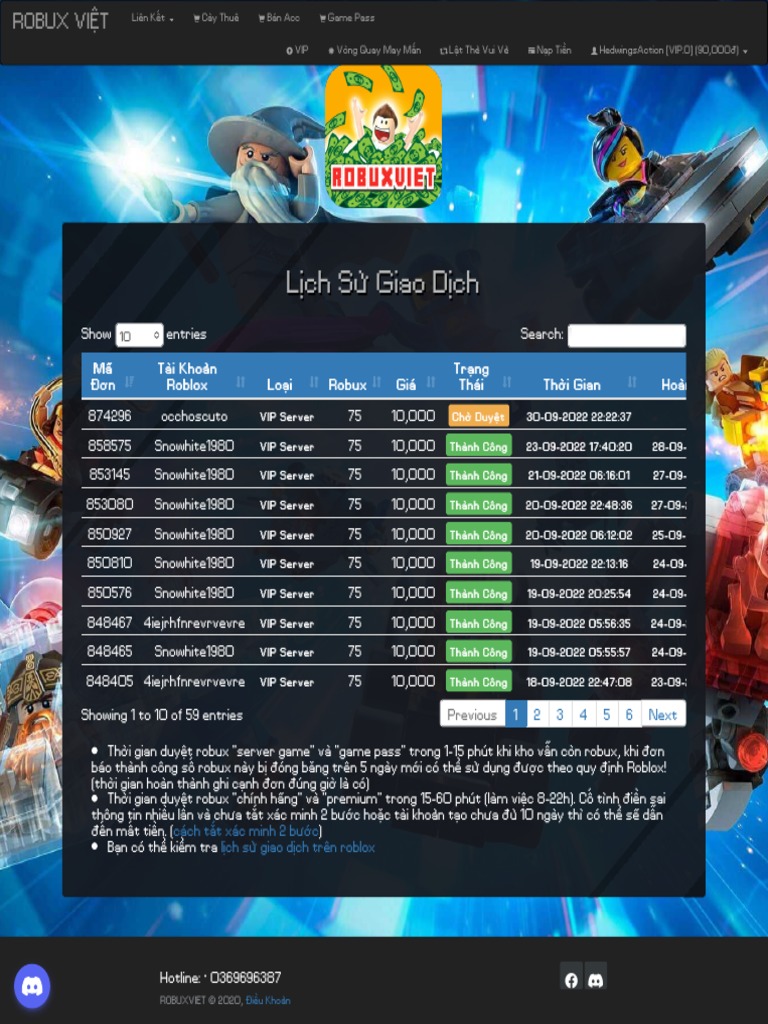 Lịch Sử Giao Dịch - Shop Robux Việt | PDF