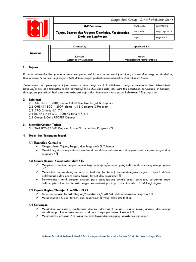 SMT - PRO-03 Tujuan Sasaran Dan Program K3L | PDF