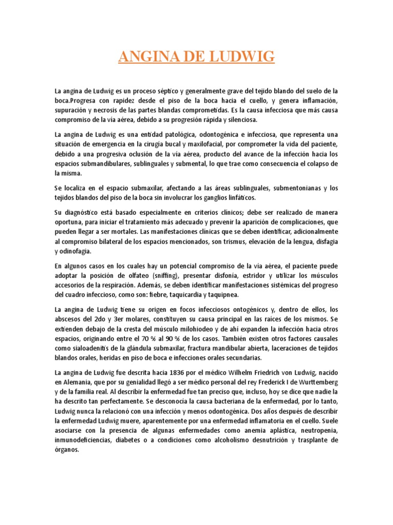 Angina de Ludwig: Diagnóstico y Tratamiento | PDF | Causas de la muerte ...