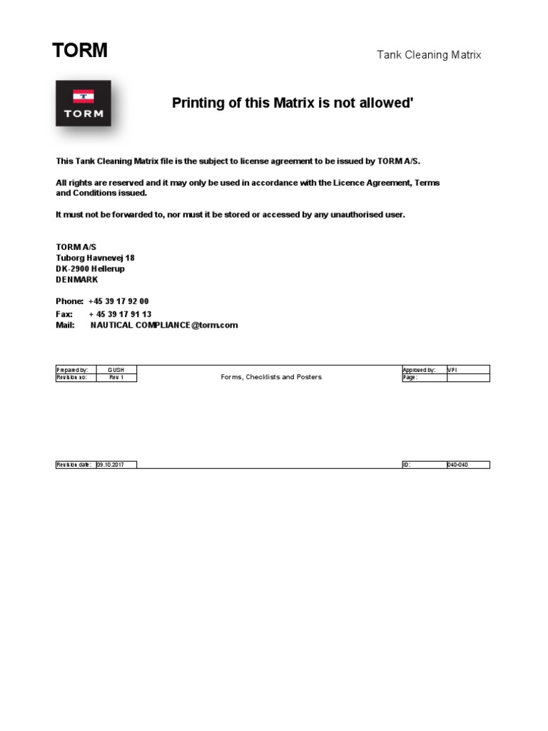 Tank Cleaning Matrix Overview | PDF | Water | Combustion
