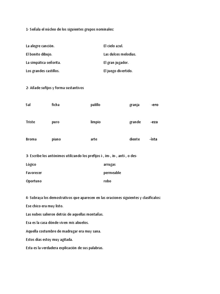 Ejercicios de Gramática y Léxico | PDF