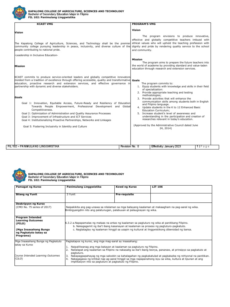 Panimulang Linggwistika Final Obtlp | PDF | Tagalog Language | Cognition