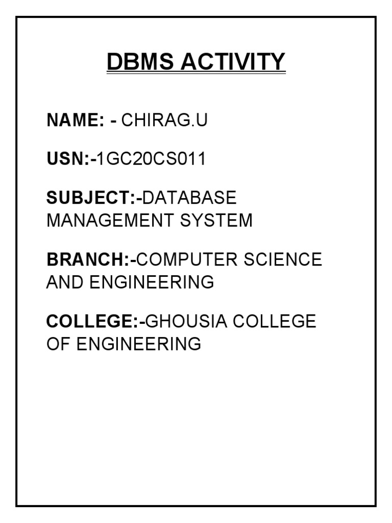 Dbms Activity | PDF | Science & Mathematics | Computers