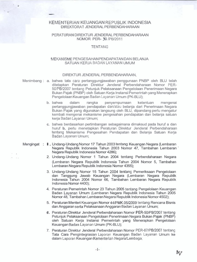 Perdirjen PER.30.PB - .2011 Mekanisme Pengesahan Pend Dan Belanja ...