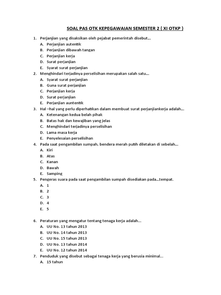 SOAL PAS OTK KEPEGAWAIAN ( XI OTKP ) | PDF