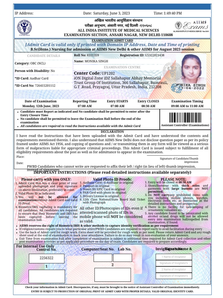 Admit Card BSC | PDF