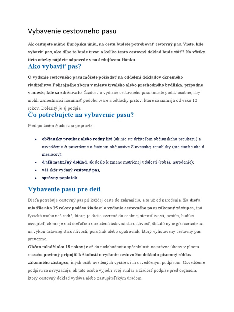 Vybavenie Cestovneho Pasu - Pasy A Viza | PDF