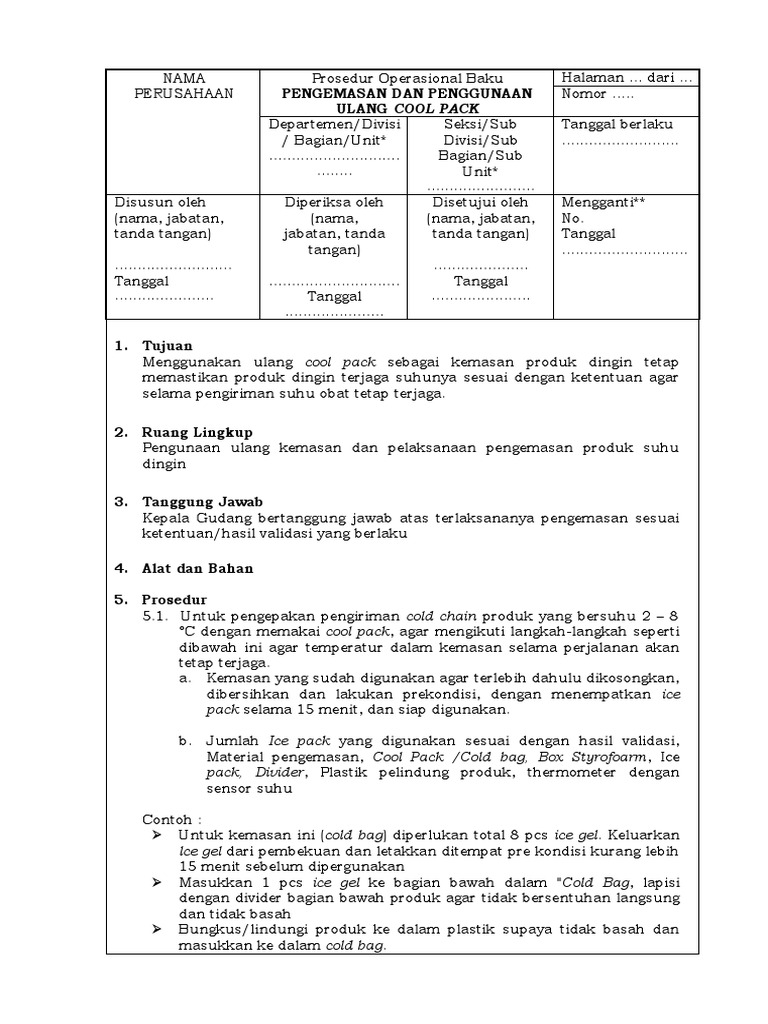 SOP Pengemasan Produk Dingin dengan Cool Pack | PDF | Teknologi & Rekayasa