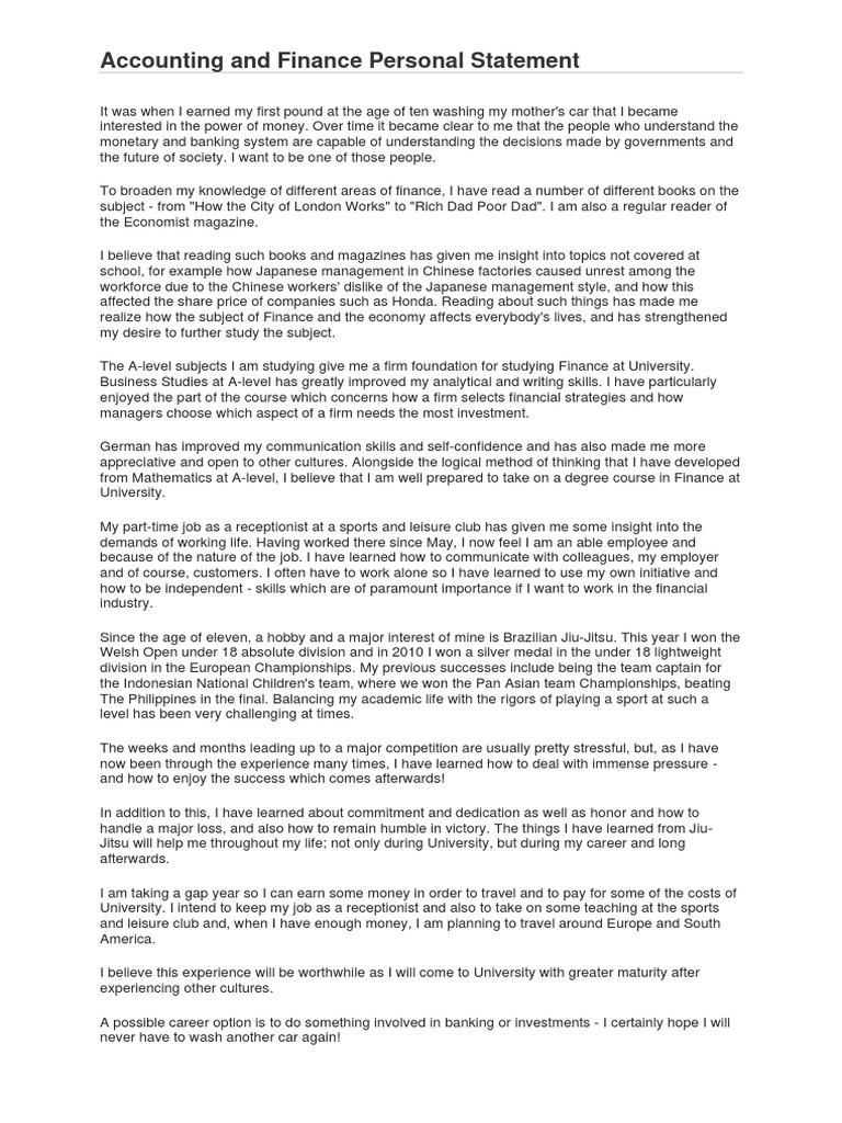 Accounting and Finance Personal Statement | PDF | Economies | Business