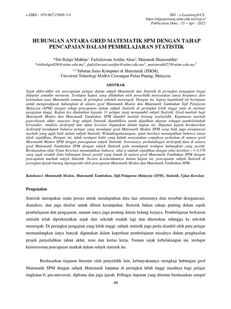 Hubungan Antara Gred Matematik SPM Dengan Tahap Pencapaian Dalam ...