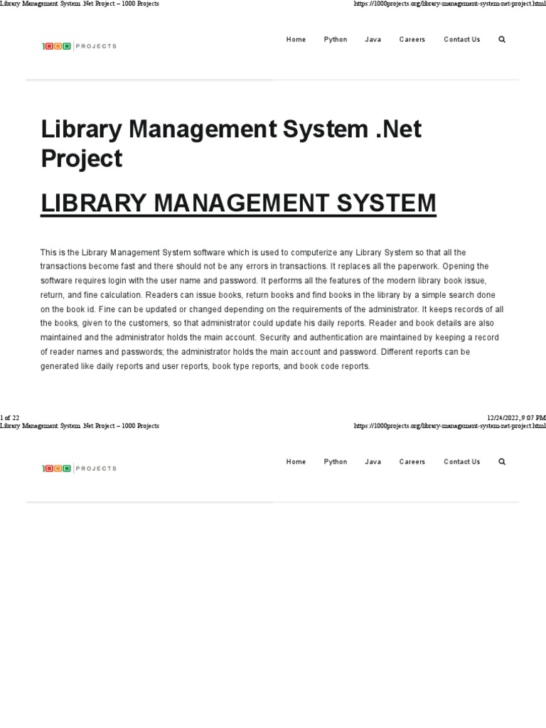 Library Management System .Net Project – 1000 Projects | PDF