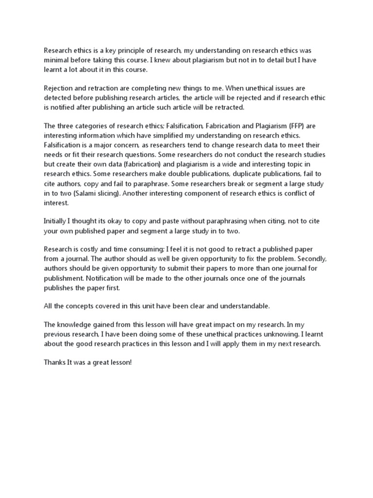 Reflection On Research Ethics | PDF