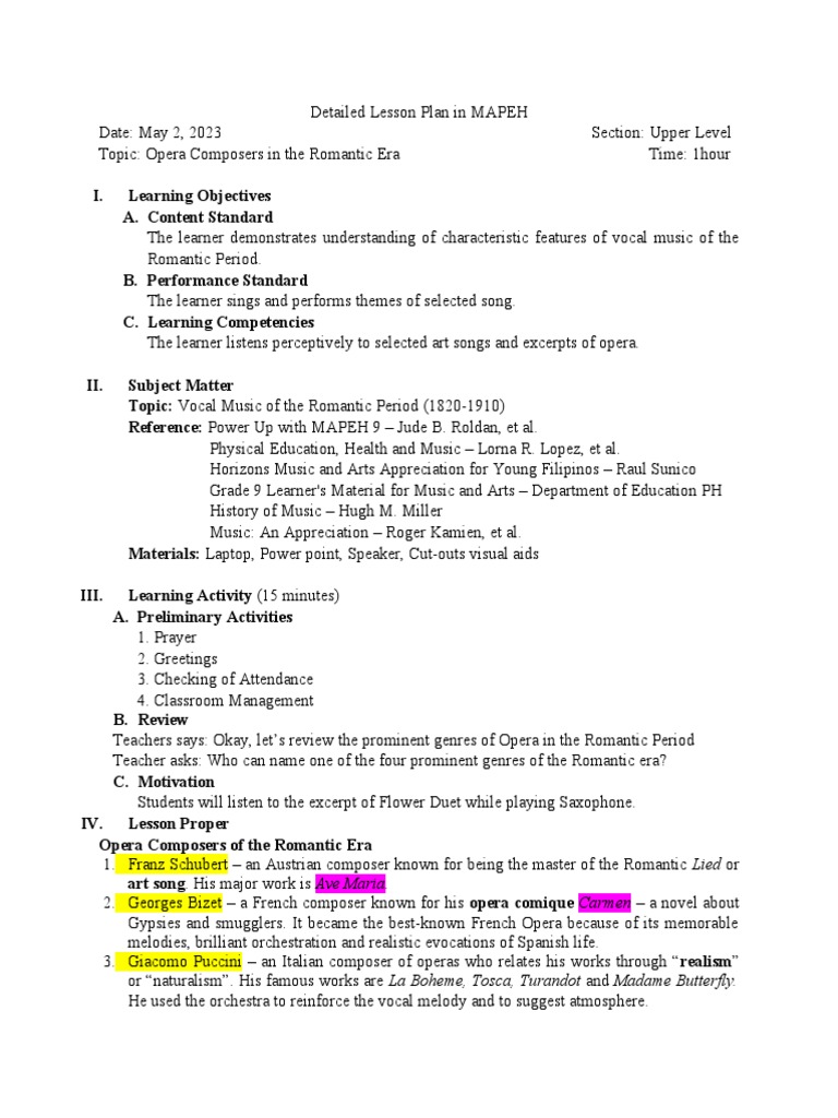 Lesson Plan Kim | PDF | Opera | Carmen