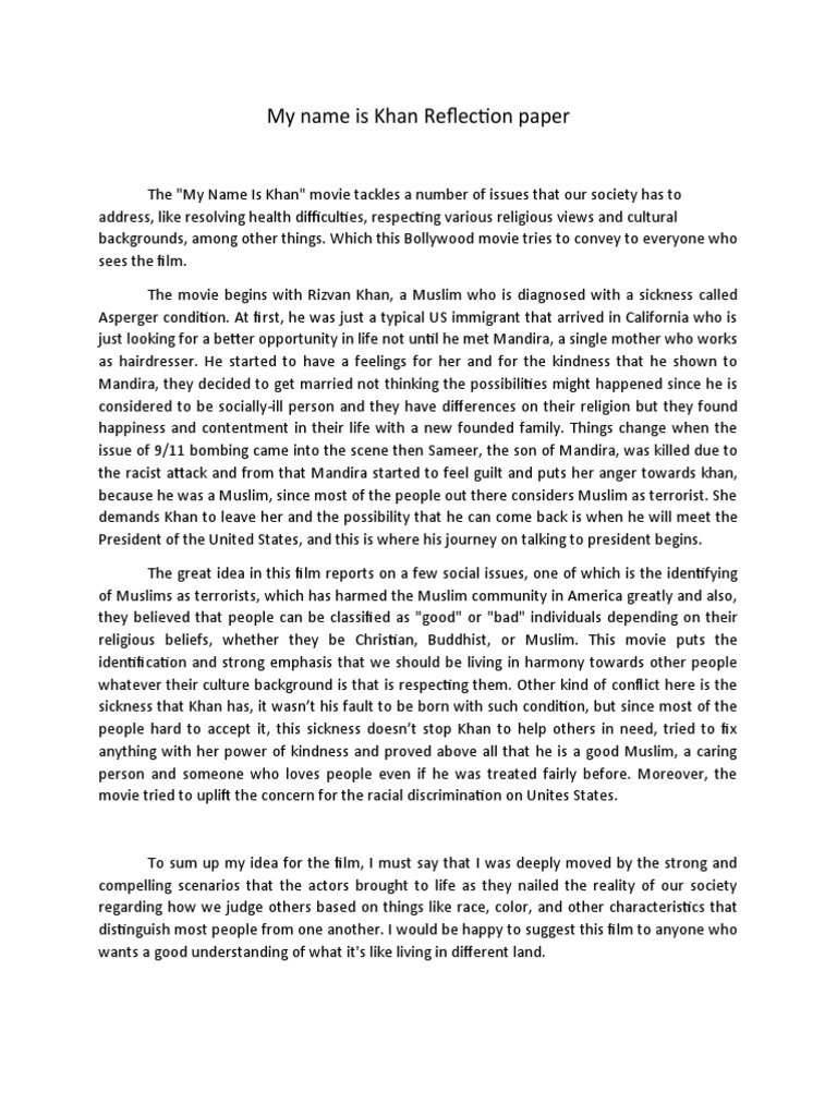 My Name Is Khan Reflection Paper | PDF