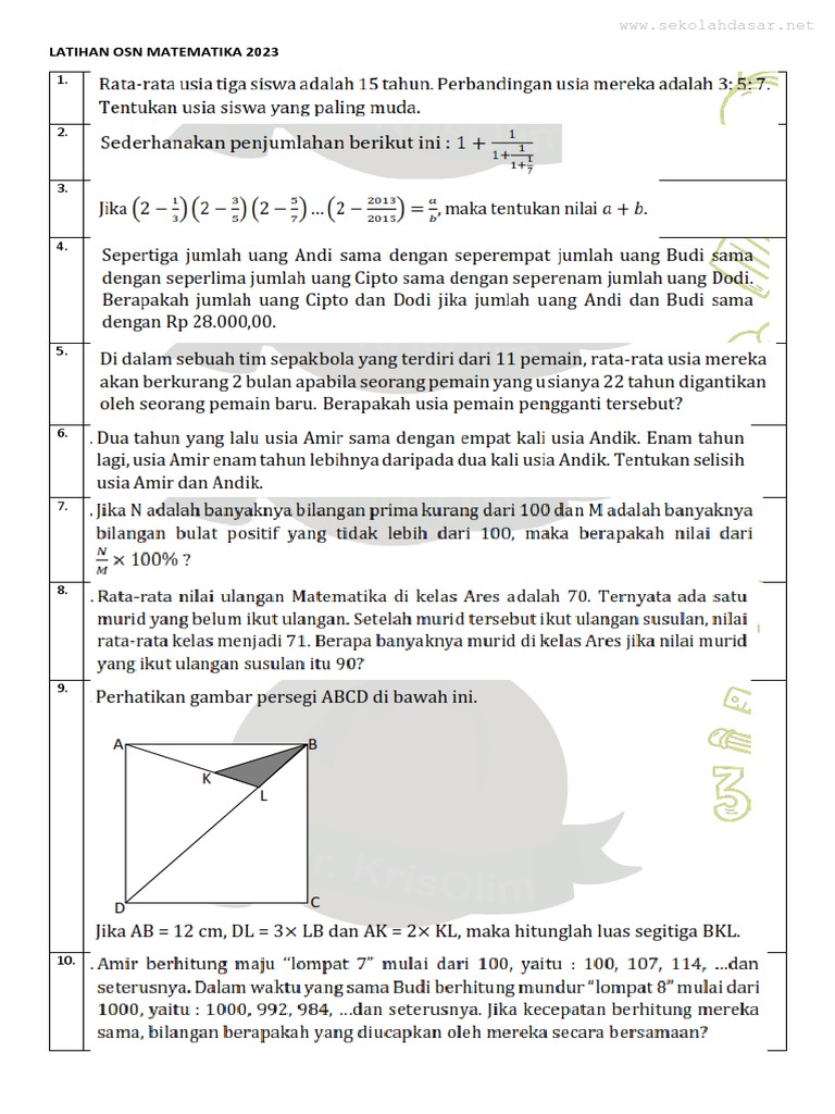 Latihan OSN SD Matematika 2023 | PDF