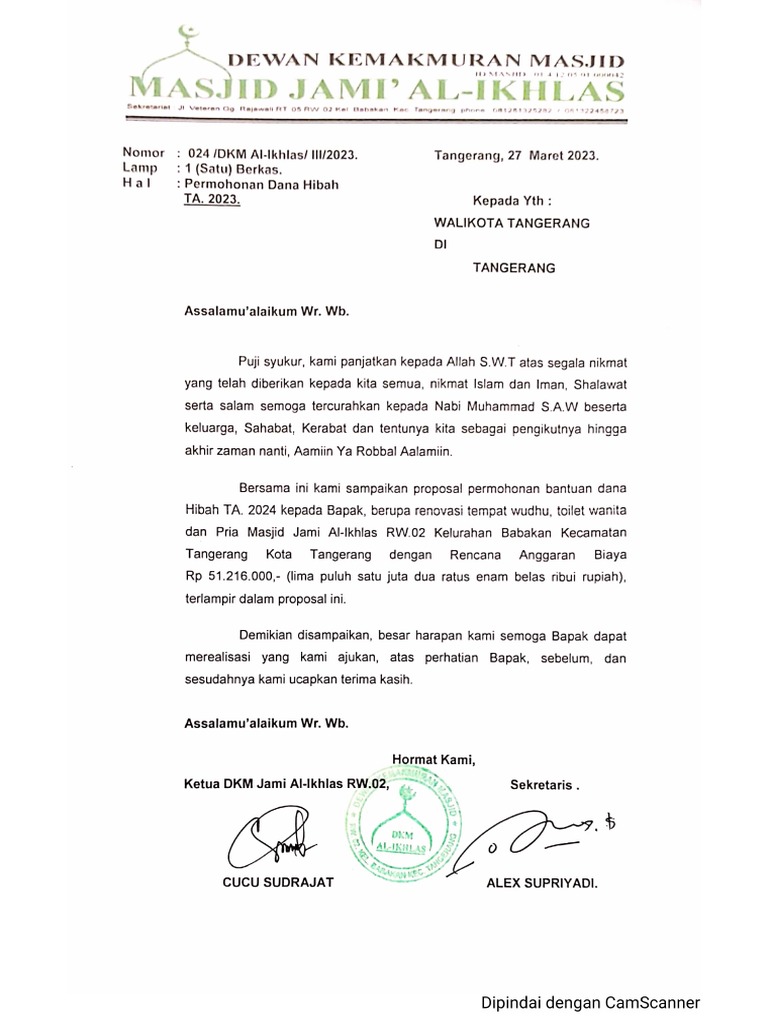 Surat Permohonan Dana Hibah TA.2023 | PDF Surat Permohonan Dana Hibah TA.2023 | PDF