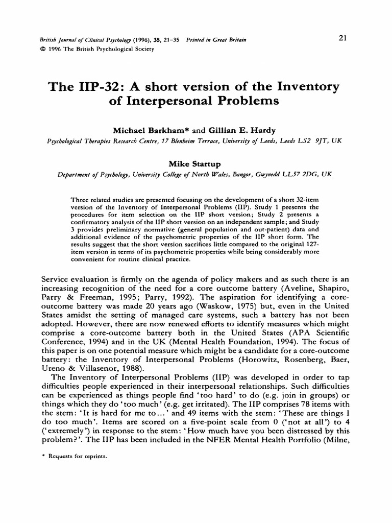 British J Clinic Psychol - February 1996 - Barkham - The IIP 32 A Short ...