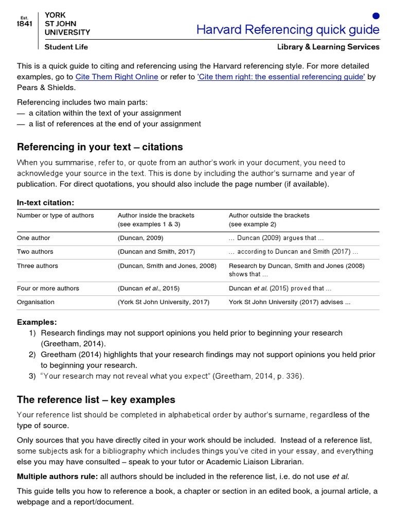 Harvard Referencing Quick Guide (Online) | PDF Harvard Referencing Quick Guide (Online) | PDF