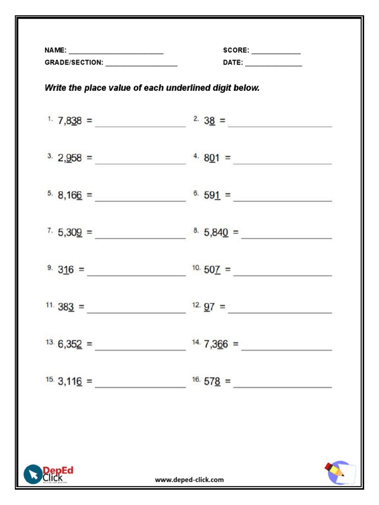 Grade 3 Activity Sheet (Place Value) | PDF