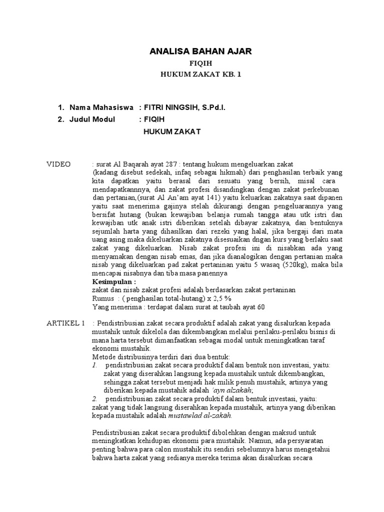 Analisa Bahan Ajar Fiqih KB 1 | PDF