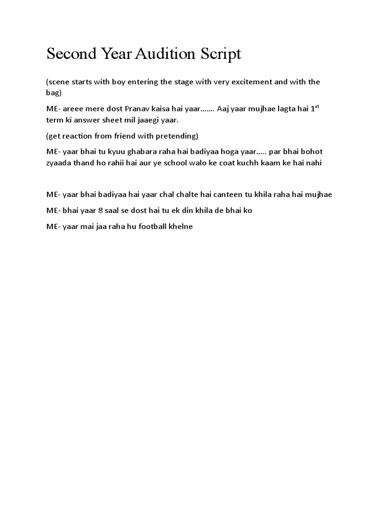 Second Year Audition Script | PDF