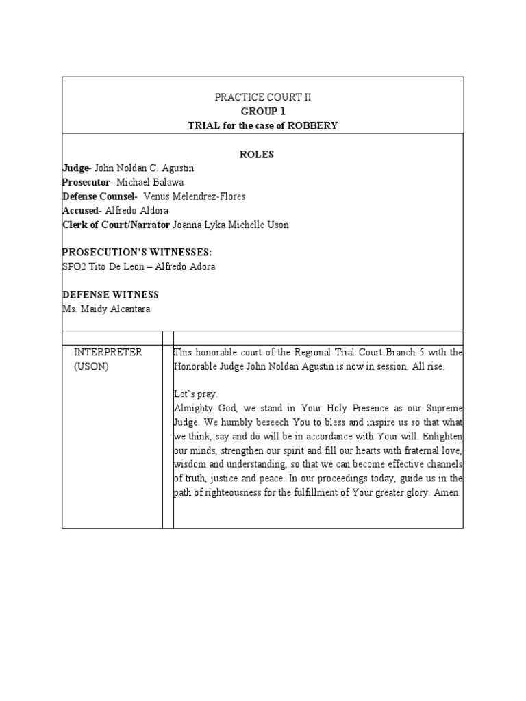Group 1 Trial Script Revised | PDF | Prosecutor | Judge