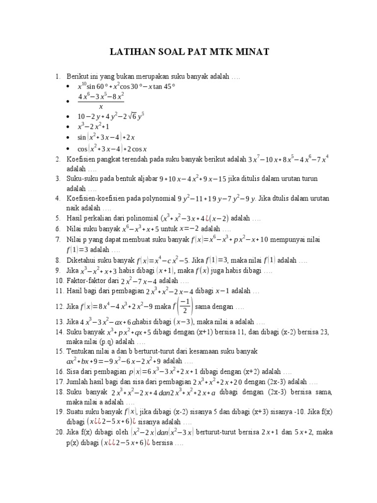 Latihan Soal Pat Minat 2023 | PDF