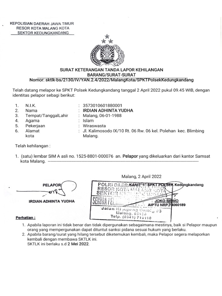 surat kehilangan | PDF