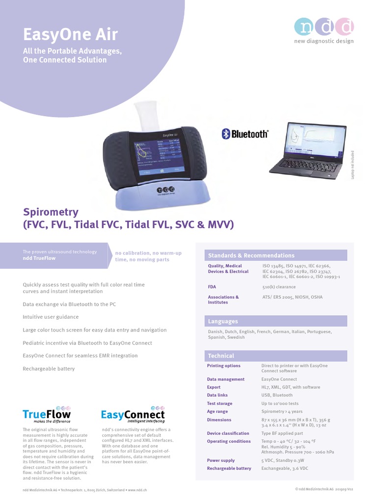 EasyOne Air Spirometer Overview | PDF | Bluetooth | International ...