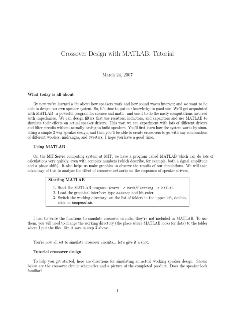 Crossover Design with MATLAB Tutorial | PDF | Electronic Filter | Loudspeaker