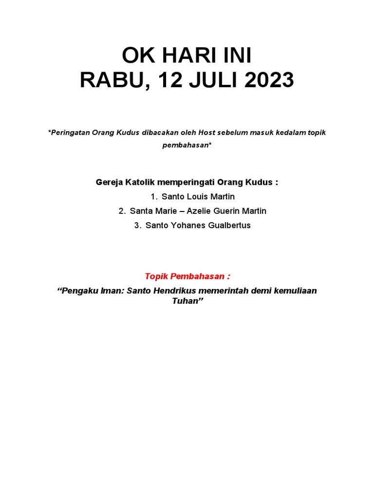 Teladan Santo Hendrikus: Pengaku Iman | PDF