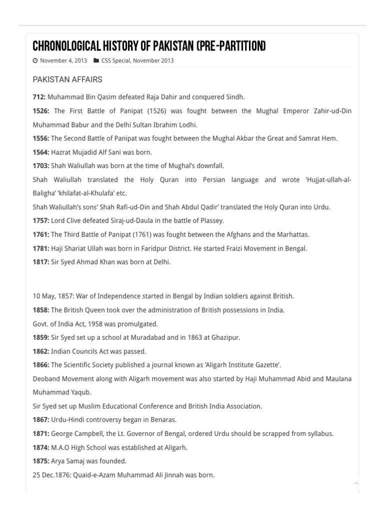 CHRONOLOGICAL HISTORY OF PAKISTAN (PRE-PARTITION) - Jahangir's World ...