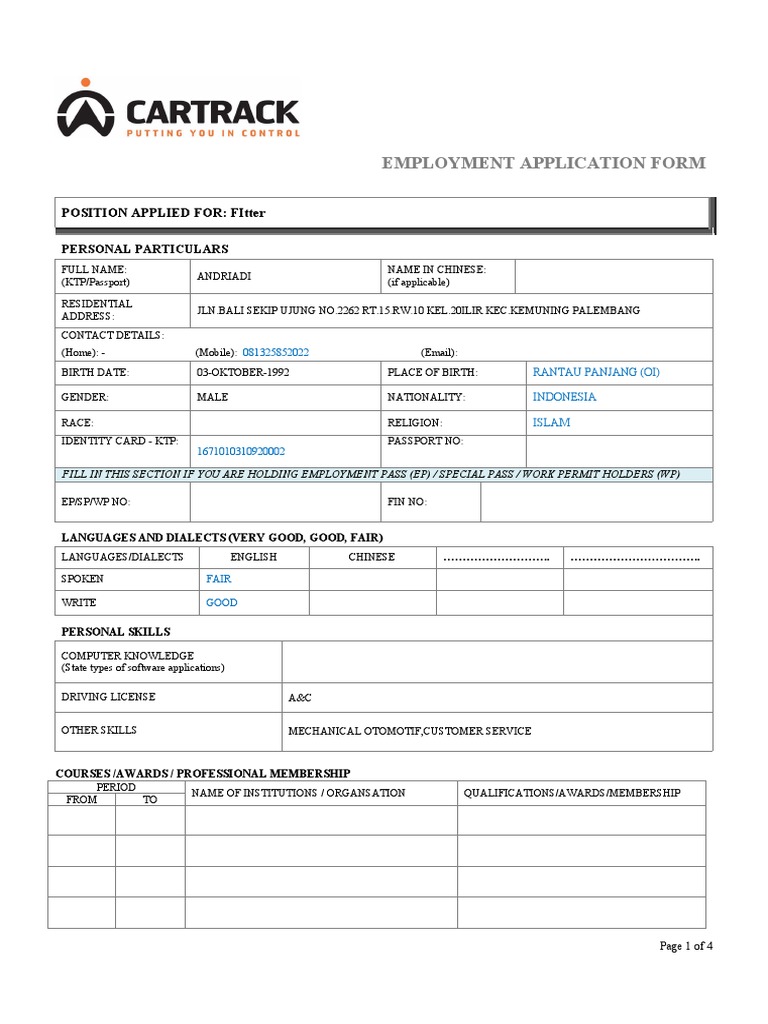 Employment Application Form 2019 - Indonesia | PDF