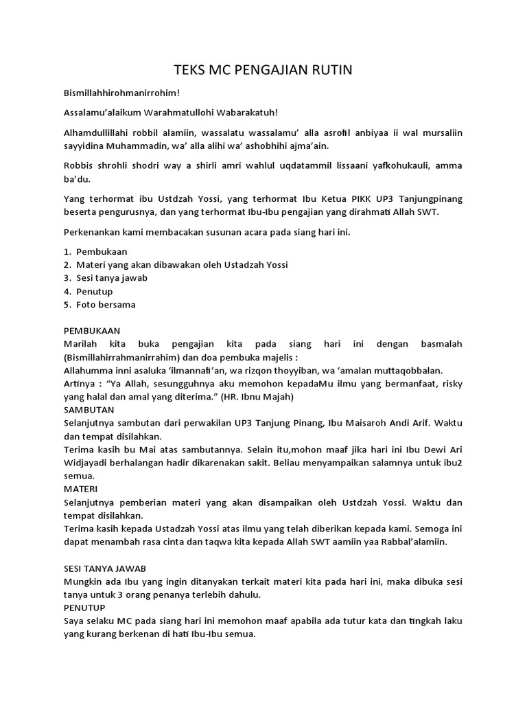 Teks MC Pengajian Ibu2 | PDF