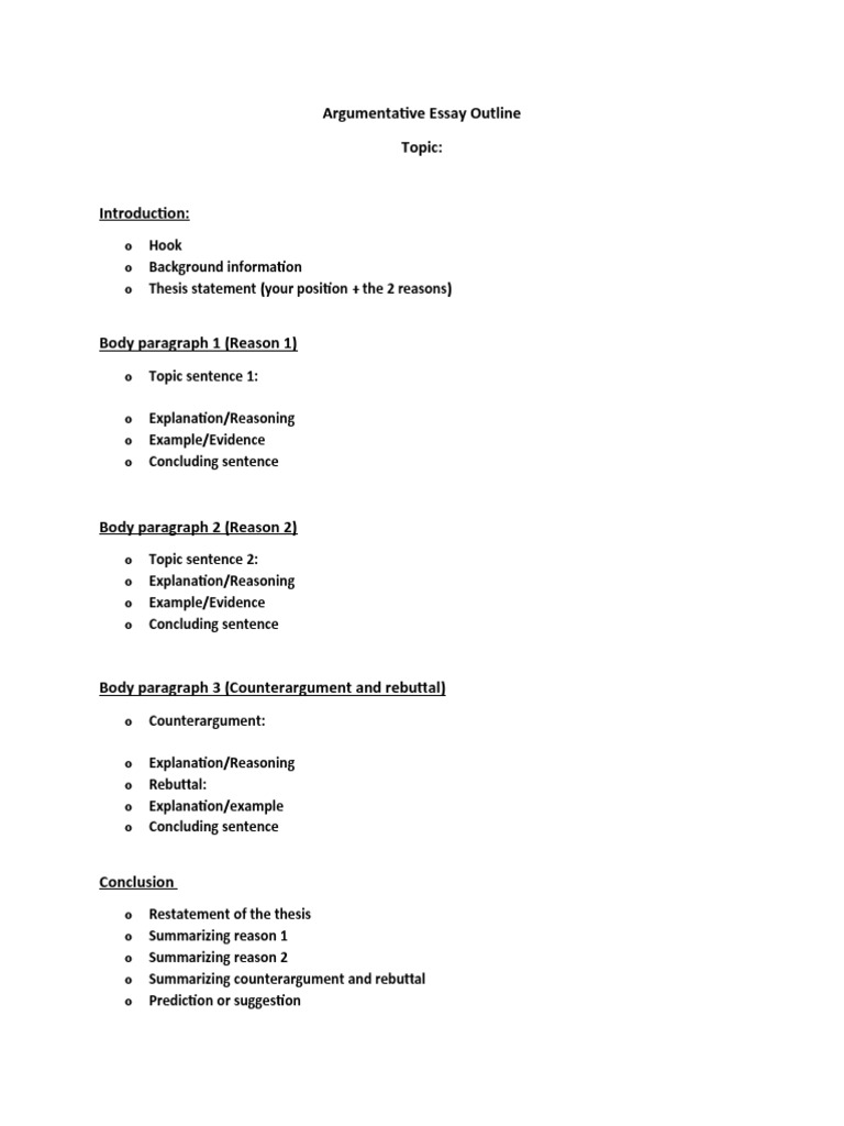 Argumentative Essay Outline | PDF | Language Arts & Discipline ...