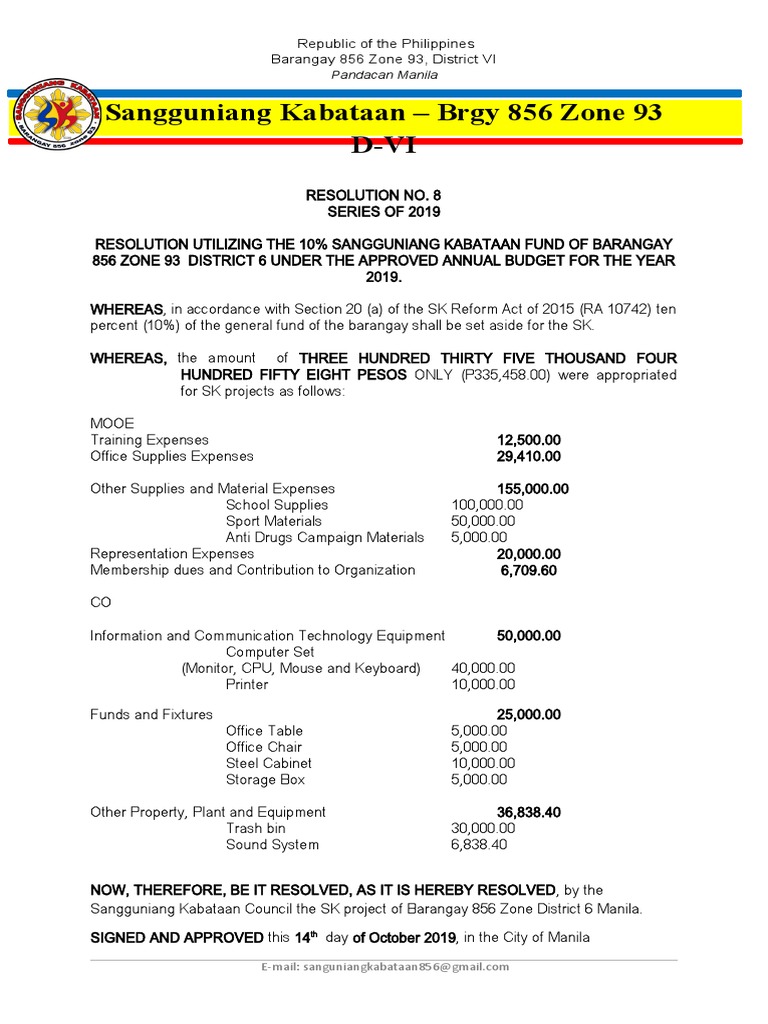 Resolution 8 Approve Buget | PDF | Computing