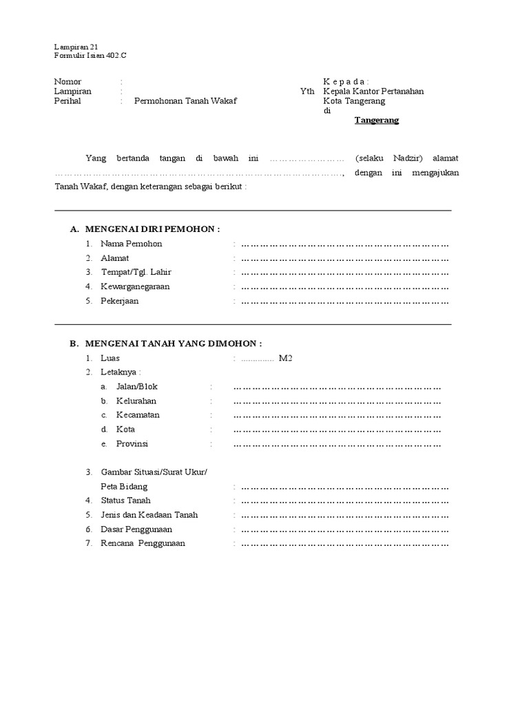 Form Permohonan FI 402 C (Wakaf) | PDF