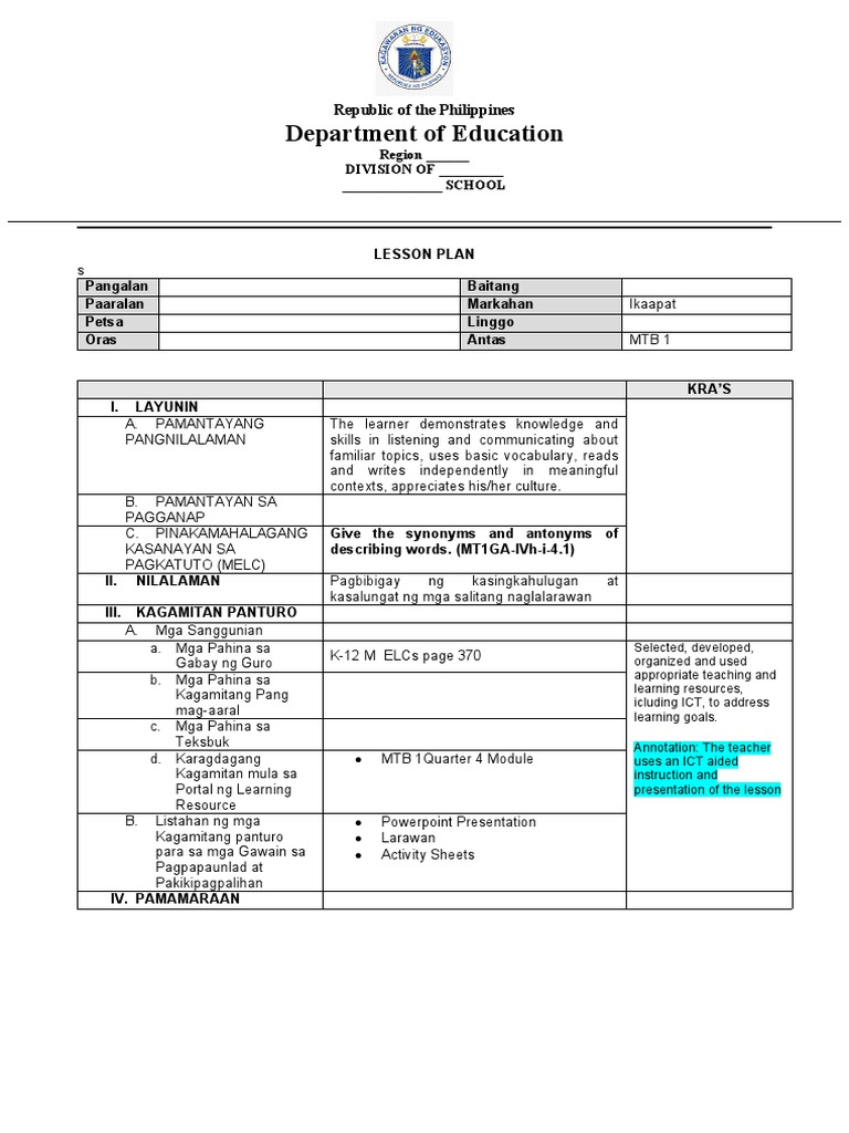 Cot MTB w4 Sample With Kra | PDF | Educational Technology | Learning