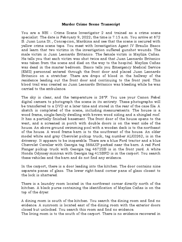 Murder Crime Scene Transcript | PDF