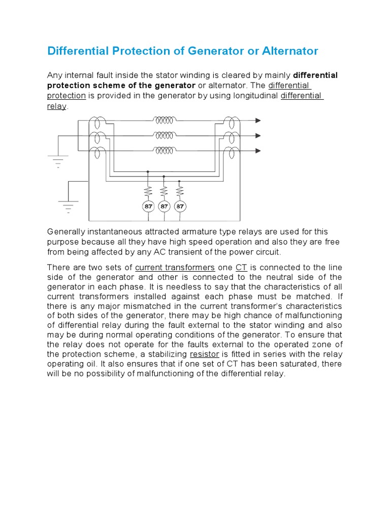 Differential Protection of Generator or Alternator | PDF | Relay ...