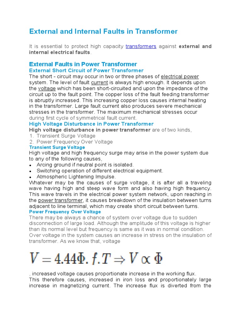 External and Internal Faults in Transformer | PDF
