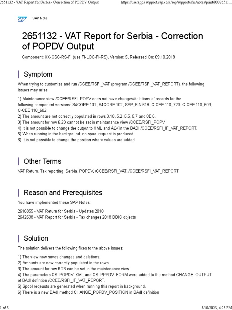 VAT Report For Serbia - Correction of POPDV Output | PDF | Value Added Tax | Software Development