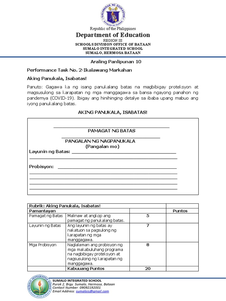 Performance Task No. 2 For Second Quarter - Araling Panlipunan 10 | PDF