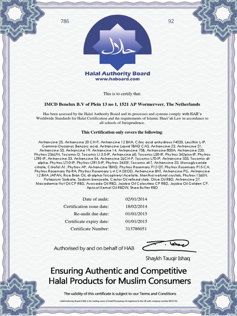 Halal Certification for IMCD Benelux Products | PDF | Technology ...
