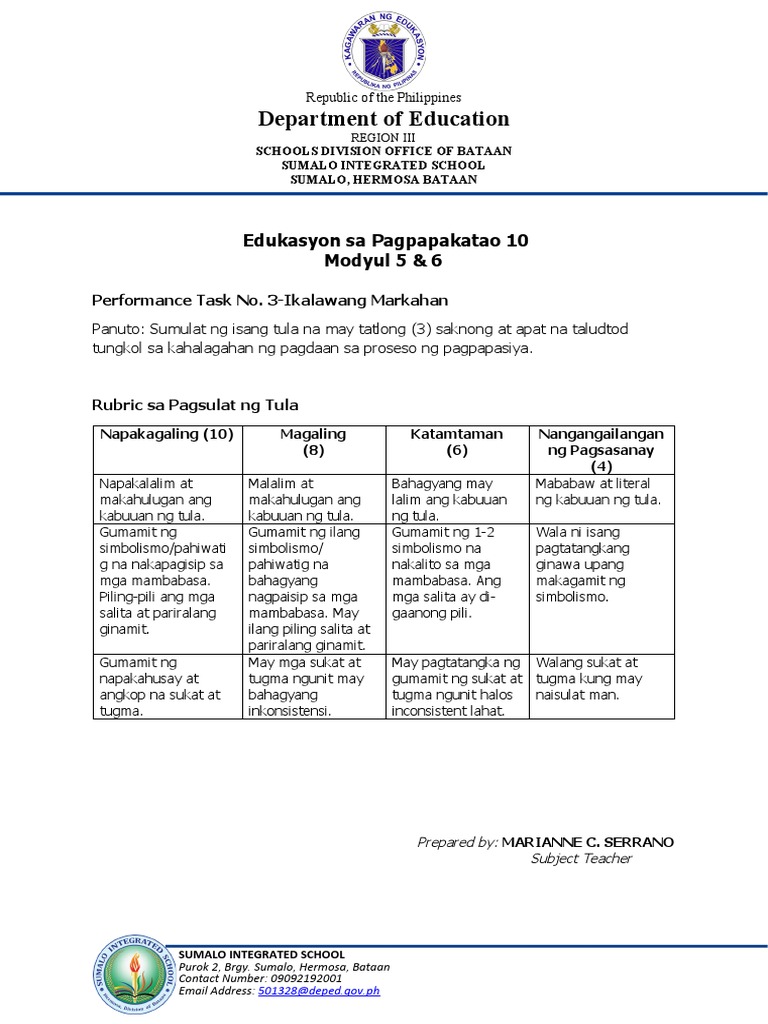 Performance Task No. 3 For Second Quarter - EsP 10 | PDF